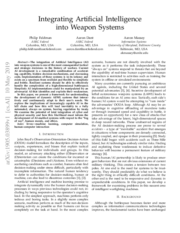 (PDF) Integrating Artificial Intelligence into Weapon Systems