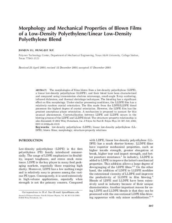 (PDF) Morphology and mechanical properties of blown films of a low-density polyethylene/linear ...