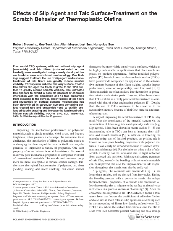 (PDF) Effects of slip agent and talc surface-treatment on the scratch ...