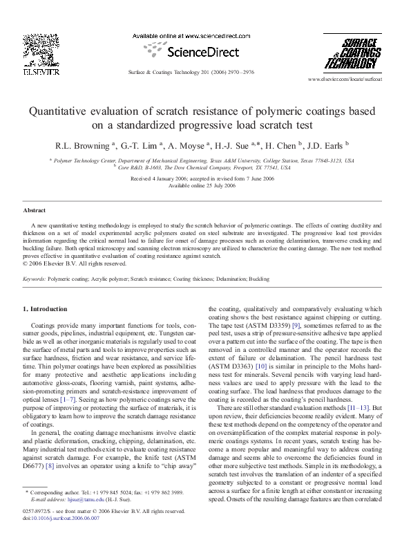 (PDF) Quantitative evaluation of scratch resistance of polymeric ...