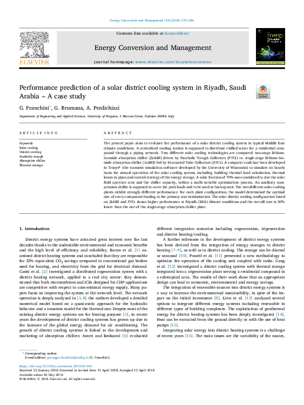 (PDF) Performance prediction of a solar district cooling system in ...