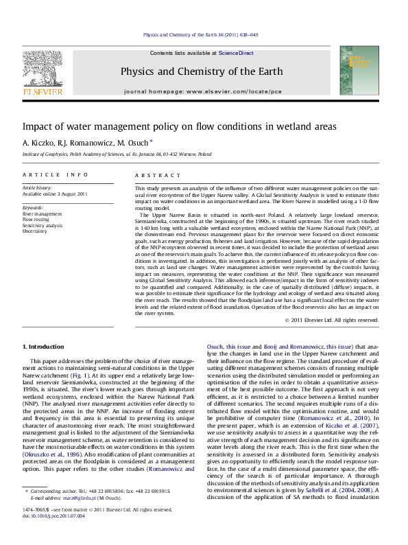 (PDF) Impact of water management policy on flow conditions in wetland areas