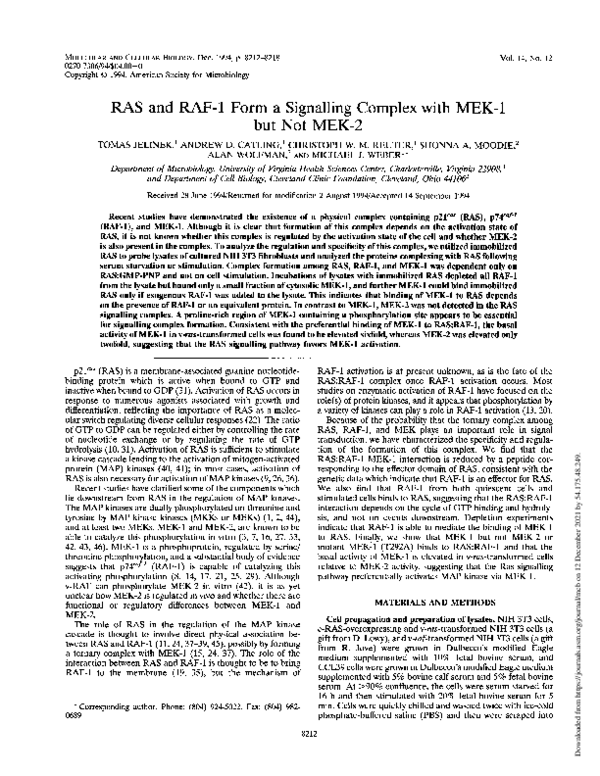 (PDF) RAS and RAF-1 Form a Signalling Complex With MEK-1 but Not MEK-2