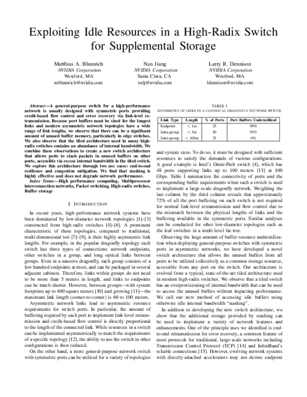 (PDF) Exploiting Idle Resources in a High-Radix Switch for Supplemental Storage