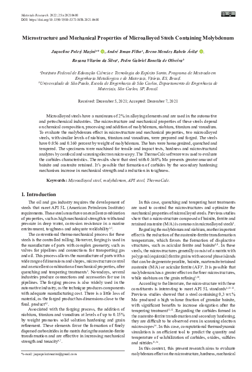 (PDF) Microstructure and Mechanical Properties of Microalloyed Steels Containing Molybdenum