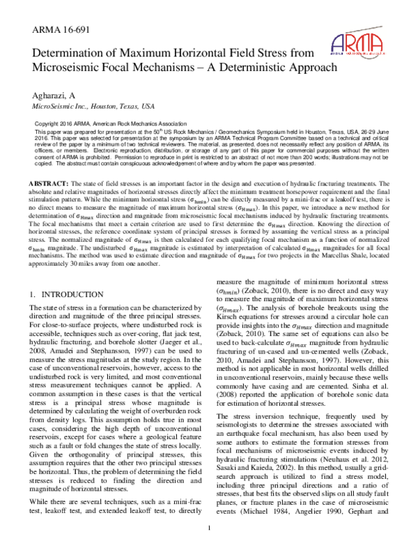 (PDF) Determination of Maximum Horizontal Field Stress from Microseismic Focal Mechanisms - A ...