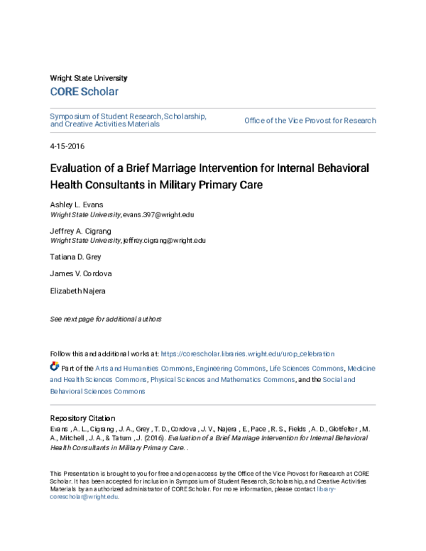 (PDF) Evaluation of a Brief Marriage Intervention for Internal ...