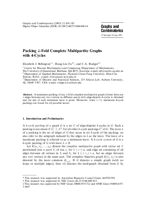 (PDF) Packing k-Fold Complete Multipartite Graphs with 4-Cycles