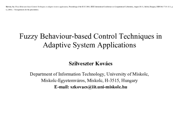 (PDF) Fuzzy Behaviour-based Control Techniques in Adaptive System Applications