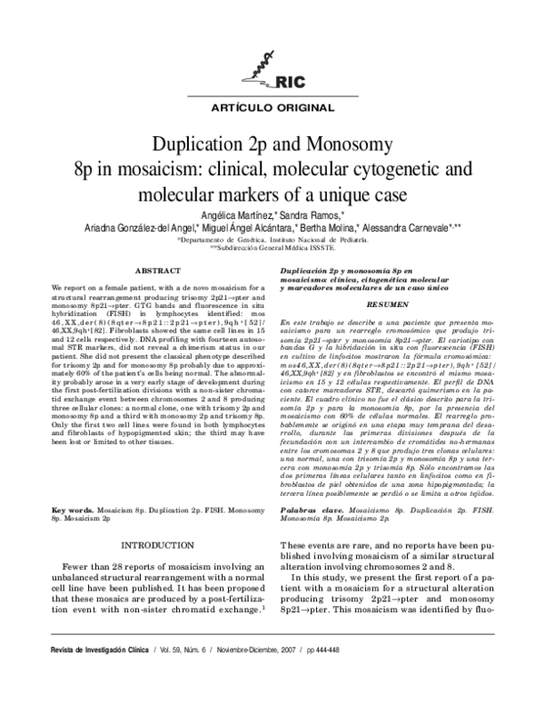 (PDF) Duplication 2p and monosomy 8p in mosaicism: clinical, molecular ...