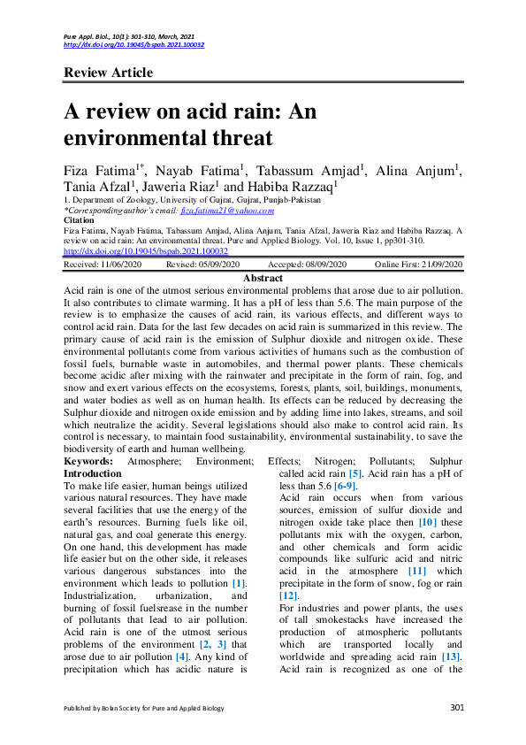 (PDF) A review on acid rain: An environmental threat