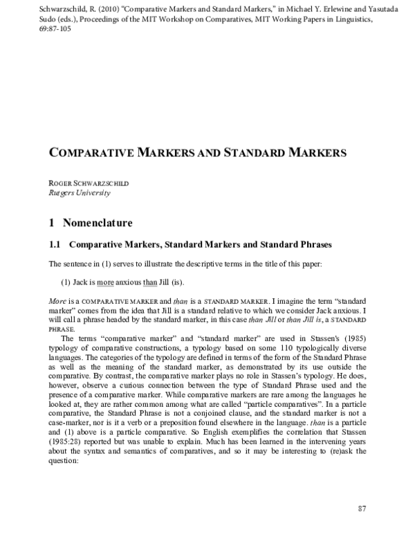 (PDF) Comparative Markers and Standard Markers