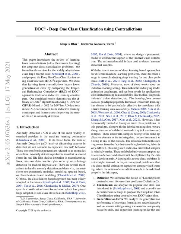 Pdf Doc3 Deep One Class Classification Using Contradictions 1681