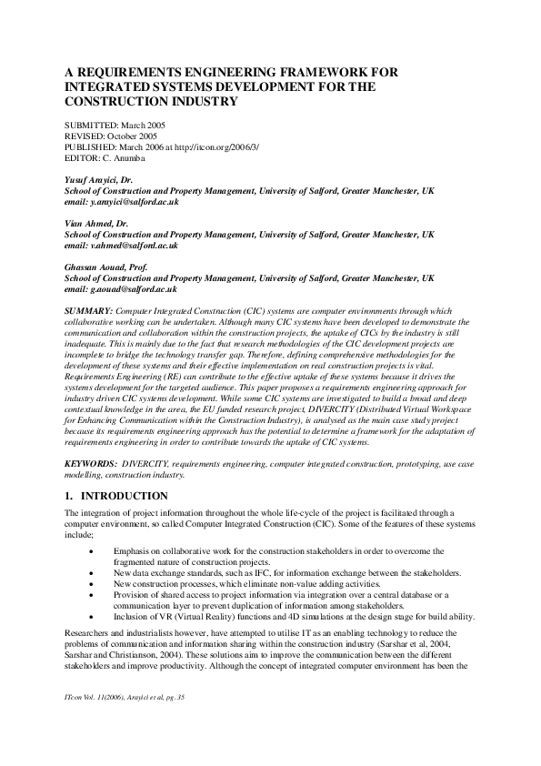 (PDF) A Requirements Engineering Framework for Integrated Systems ...
