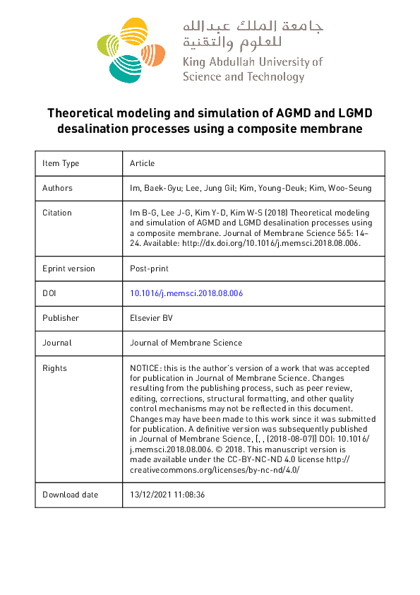 (PDF) Theoretical modeling and simulation of AGMD and LGMD desalination ...