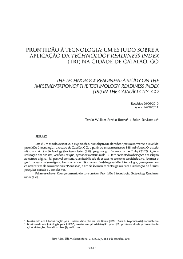 (PDF) Prontidão à tecnologia: um estudo sobre a aplicação da Technology ...