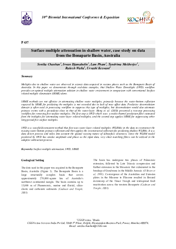 (PDF) Surface multiple attenuation in shallow water, case study on data from the Bonaparte Basin ...