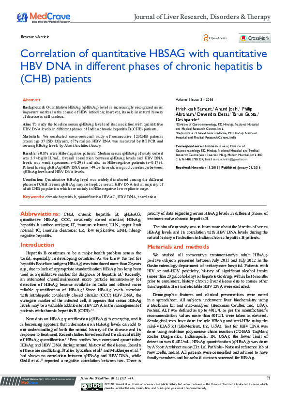 (PDF) Correlation of Quantitative HbsAg with Quantitative HBV DNA in ...