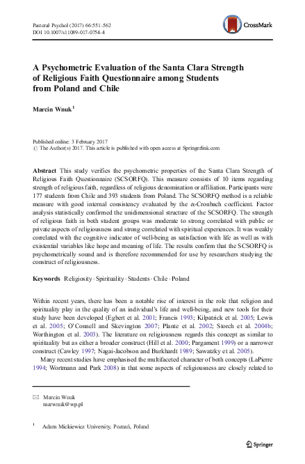 (PDF) A Psychometric Evaluation of the Santa Clara Strength of ...