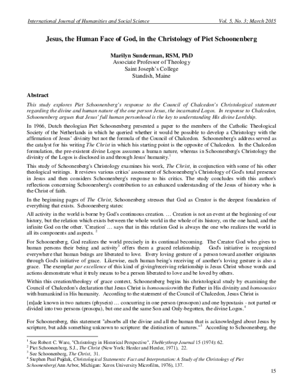 (PDF) Jesus, the Human Face of God, in the Christology of Piet Schoonenberg