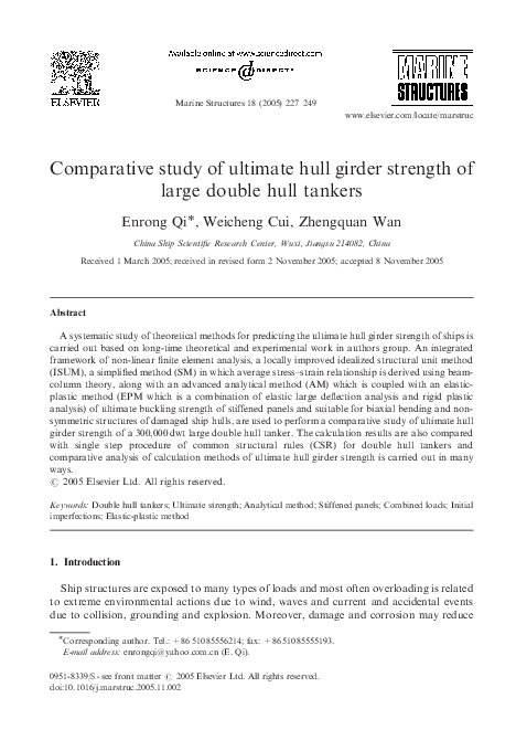 (PDF) Comparative study of ultimate hull girder strength of large ...