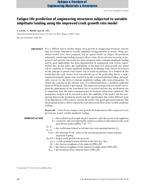 (PDF) Fatigue life prediction of engineering structures subjected to variable amplitude loading ...