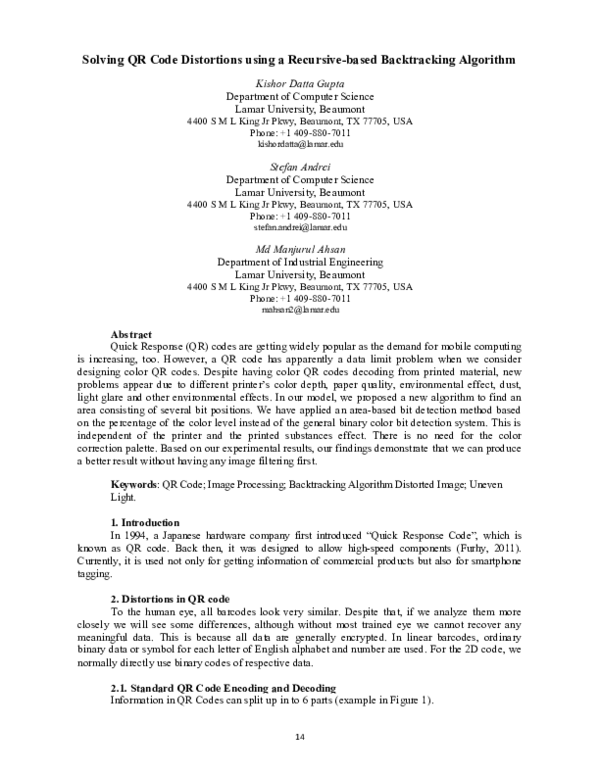 (PDF) Solving QR Code Distortions using a Recursive-based Backtracking Algorithm