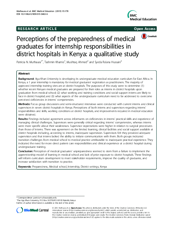 (PDF) Perceptions of the preparedness of medical graduates for ...