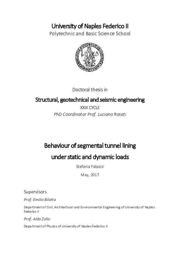 (PDF) Behaviour of segmental tunnel lining under static and dynamic loads