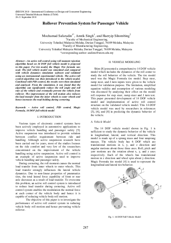 (PDF) Rollover Prevention System for Passenger Vehicle