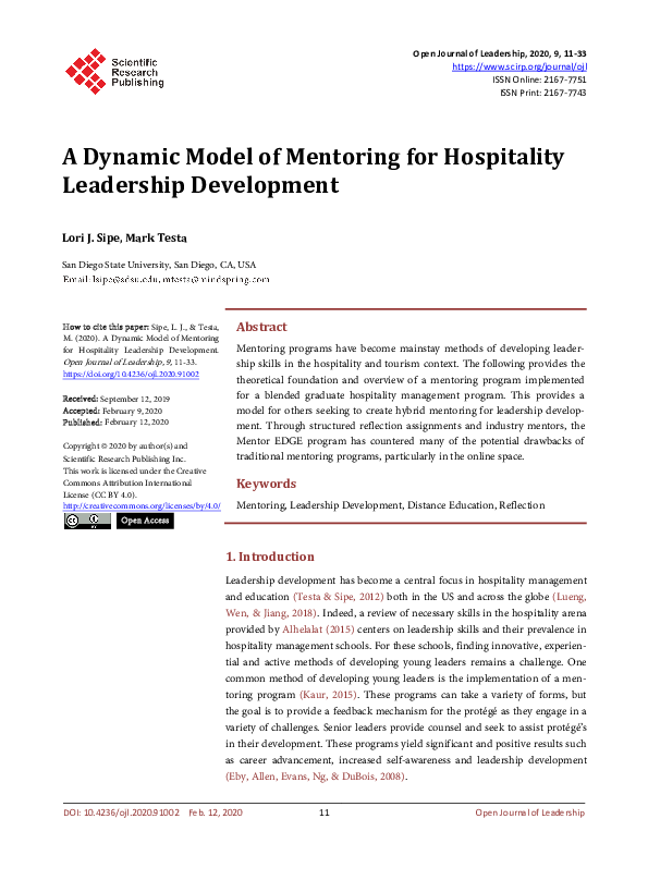 (PDF) A Dynamic Model of Mentoring for Hospitality Leadership Development