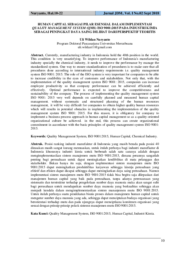 (PDF) Human Capital Sebagai Pilar Esensial Dalam Implementasi Quality Management System (QMS ...