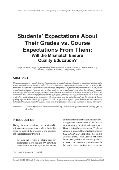(PDF) Students’ Expectations About Their Grades Versus Course ...