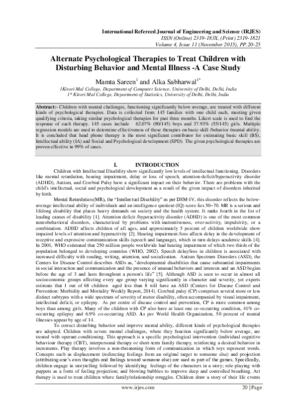 (PDF) Alternate Psychological Therapies to Treat Children with ...