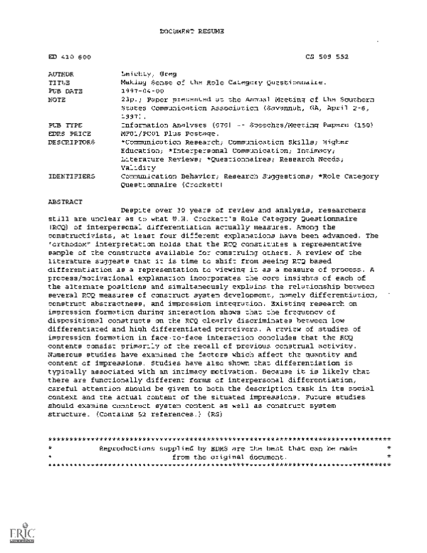 (PDF) Making Sense of the Role Category Questionnaire