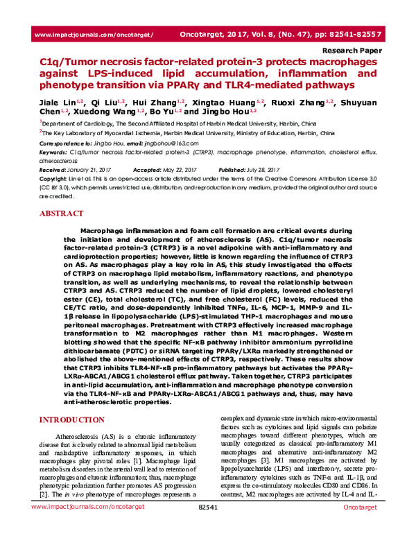 (PDF) Tumor necrosis factor-related protein-3 protects macrophages ...