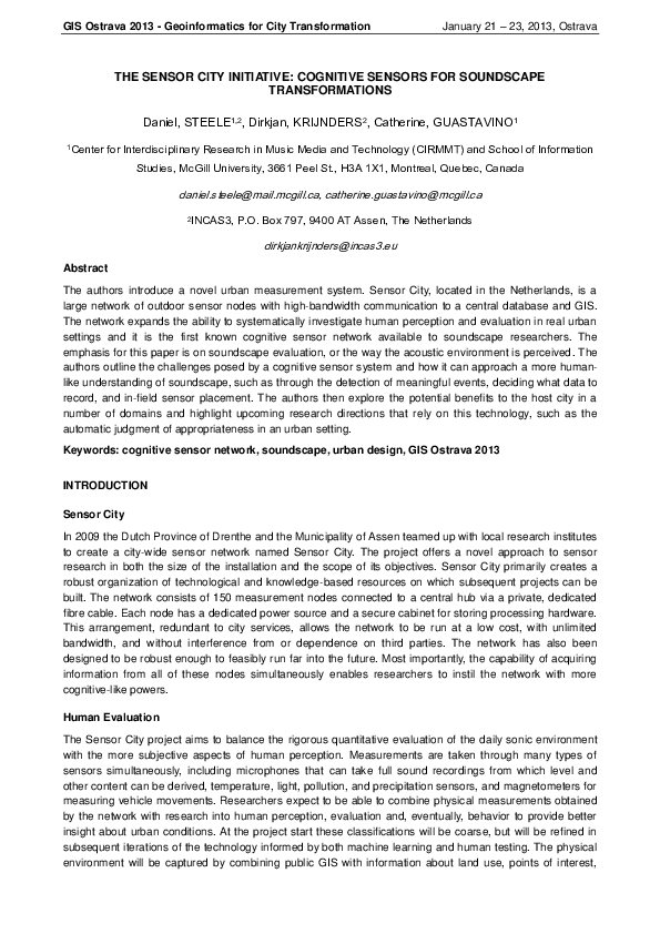 (PDF) The Sensor City Initiative : Cognitive Sensors for Soundscape ...