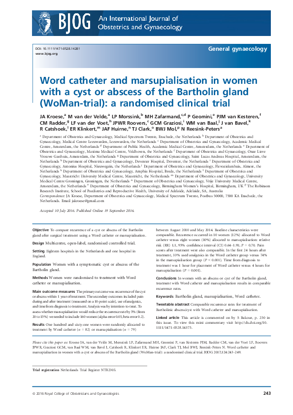 (PDF) Word catheter and marsupialisation in women with a cyst or ...