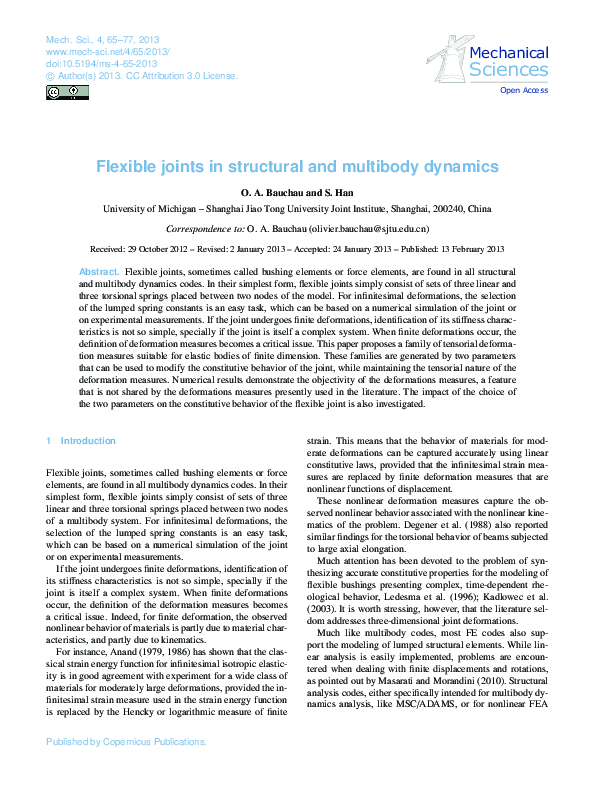 (PDF) Flexible joints in structural and multibody dynamics