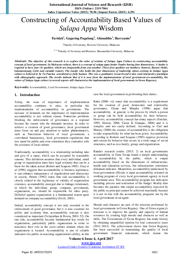 (PDF) Constructing of Accountability Based Values of Sulapa Appa Wisdom