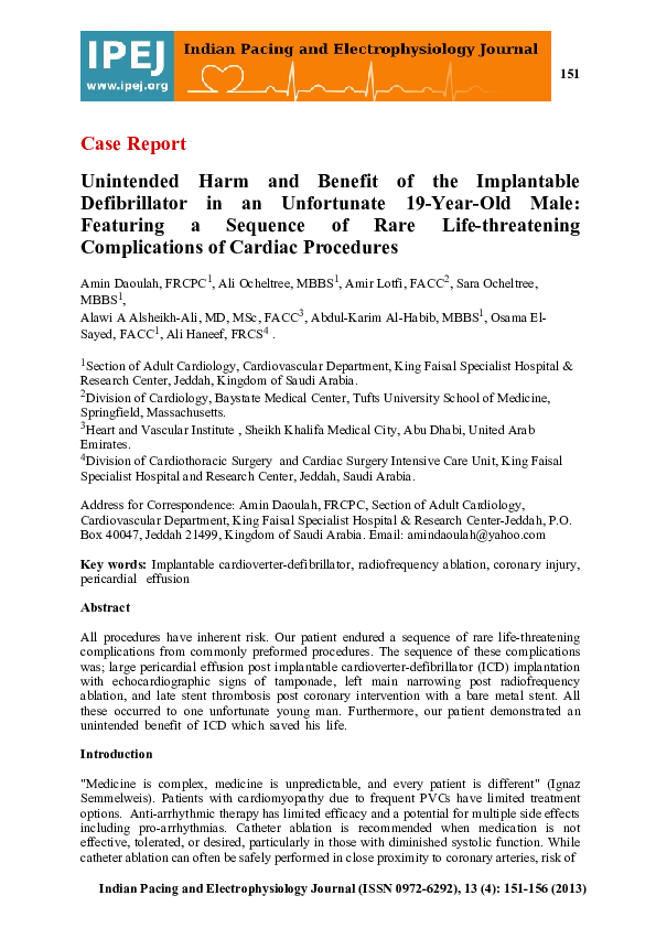 (PDF) Unintended Harm and Benefit of the Implantable Defibrillator in ...