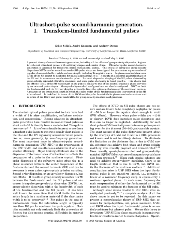 (PDF) Ultrashort-pulse second-harmonic generation. I. Transform-limited ...