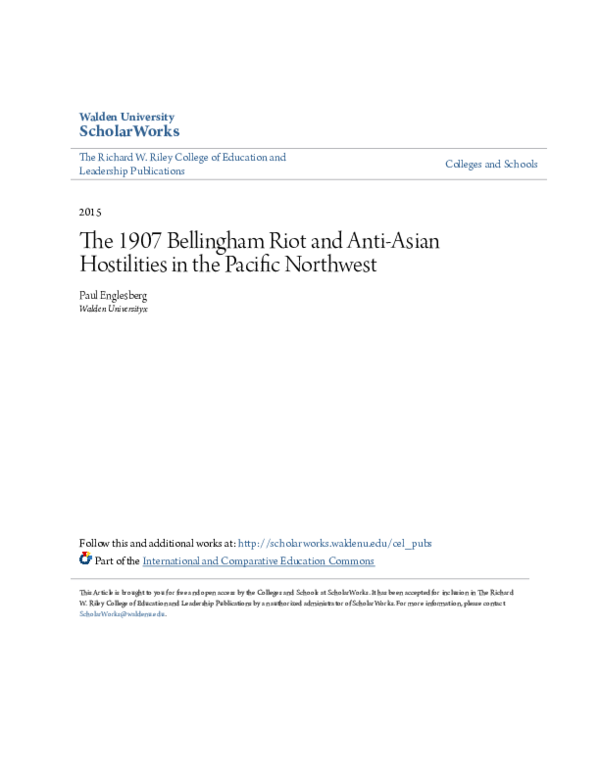 (PDF) The 1907 Bellingham Riot and Anti-Asian Hostilities in the ...