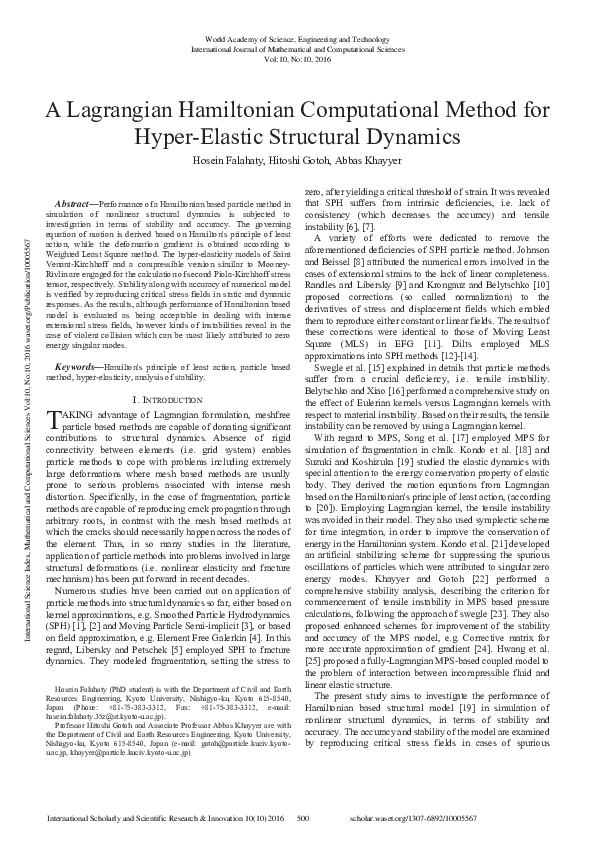 (PDF) A Lagrangian Hamiltonian Computational Method for Hyper-Elastic Structural Dynamics
