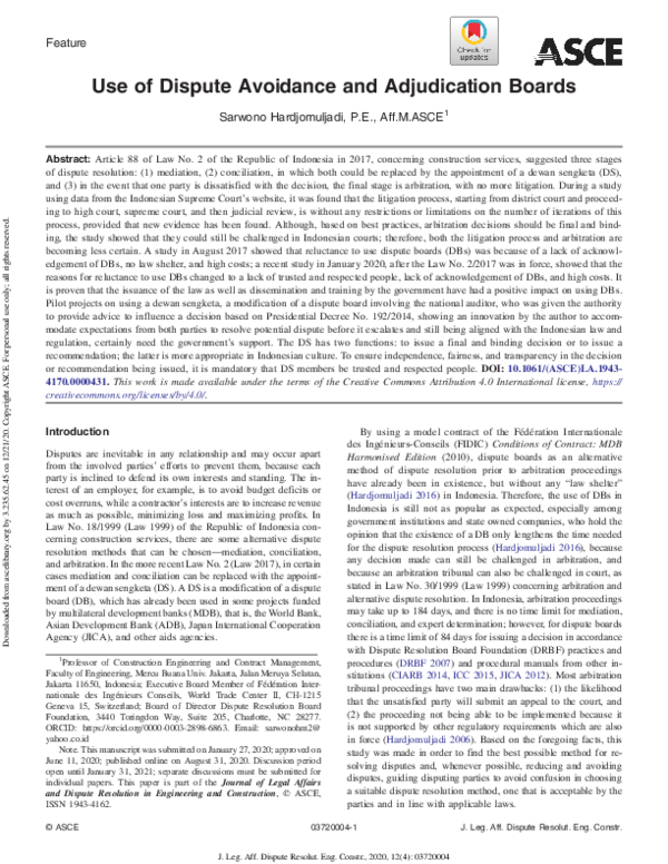 (PDF) Use of Dispute Avoidance and Adjudication Boards