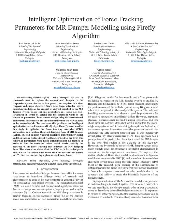 (PDF) Intelligent Optimization of Force Tracking Parameters for MR Damper Modelling using ...