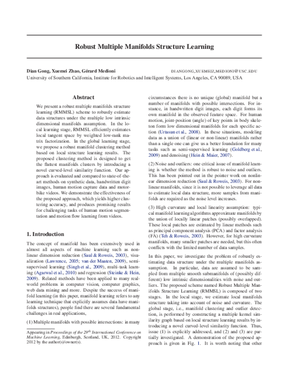 (PDF) Robust Multiple Manifolds Structure Learning