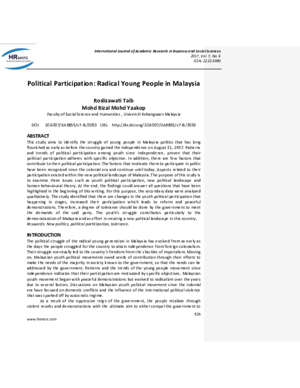 (PDF) Political Participation: Radical Young People in Malaysia