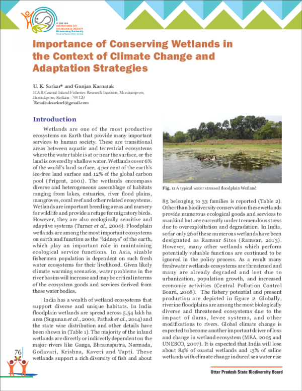 (PDF) Importance of Conserving Wetlands in the Context of Climate ...