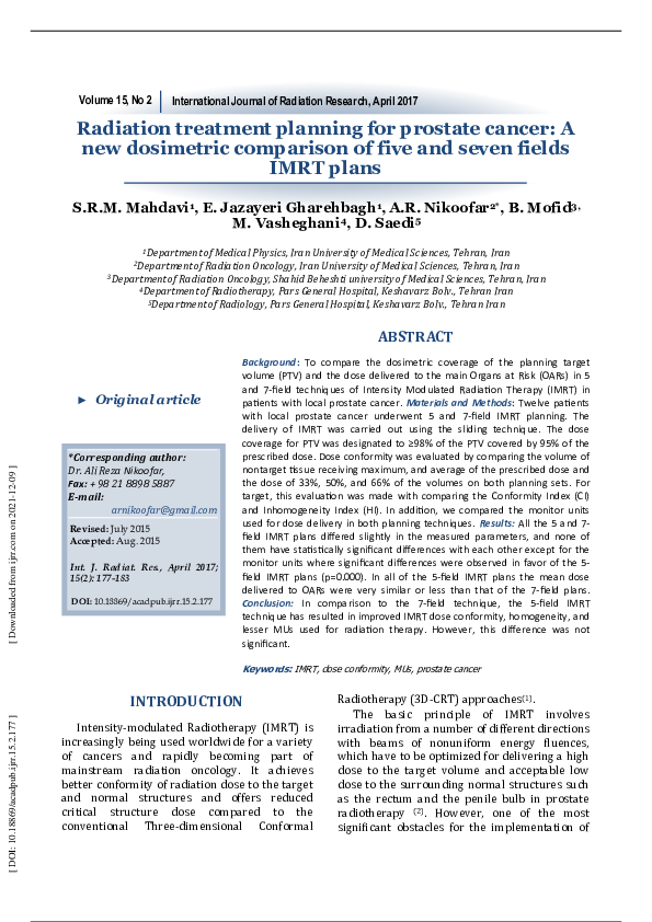 (PDF) Radiation treatment planning for prostate cancer: A new ...